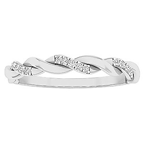 Dazzlingrock Collection 0.05 Carat (ctw) 14K Round Diamond Bridal Wedding Band Stackable Swirl Ring, White Gold, Size 6