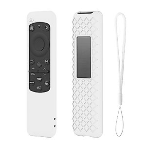 Silicone Protective Case for Samsung Smart Solar Cell Remote Control BN59-01432A BN59-01432J BN59-01432B BN59-01432 2023 TM2360E, Anti Slip Shockproof Silicone Cover with Lanyard (White)