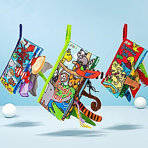 HECCEI Baby Cloth Books, Tail Books, Activity Crinkle Soft Books Toddler Early Development Cloth Books for Baby/Infant/Toddler 3 Months+ (Farm Tails)