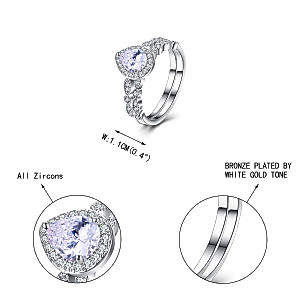 EVER FAITH Bridal Engagement Jewelry Valentine Gift White Cubic Zirconia Pear Shaped Teardrop Promise Ring Set Size 7