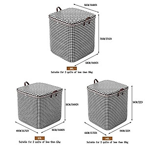Houndstooth Storage Boxes 3PC, Large Clothes Blanket Storage Bags, Storage Containers with Handles, Closet Organizers and Storage Bins for Comforter Clothing Toys Bed Sheets Pillows, Portable Dorm Storage Containers with Lids (3PC)