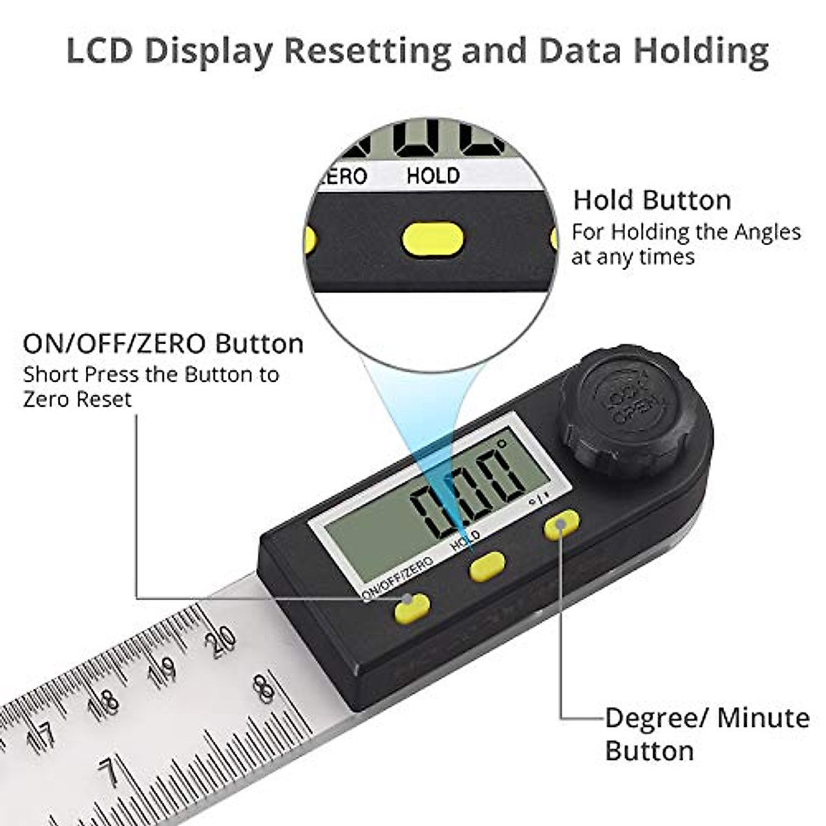 COLFULINE Digital Level Protractor 8 Inch, Angle Finder 360° Measuring Range,Plastic Angle Finder Ruler LCD Display for Woodworking, Construction, Repairing