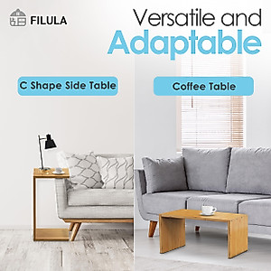 FILULA - Bamboo C Table and Coffee Table - All-in-One Solution for End Table, Coffee Table, Tray Table, Storage Bench, and Beyond