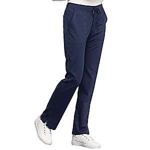 Cherokee Women Scrubs Pant Workwear Revolution Mid Rise Straight Leg Drawstring WW005, L, Navy