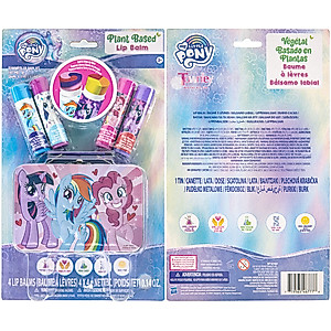 My Little Pony 4 Pack Vegan Lip Balm with Collectible Tin Case for Girls, Ages 3+