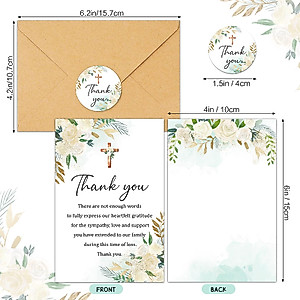BYBOUS 50 Pack Funeral Thank You Cards with Envelopes, 4×6 In Watercolor Flowers Sympathy Thank You Cross Bereavement Card for Funeral Memorial Family Friends Loved Ones Celebration of Life