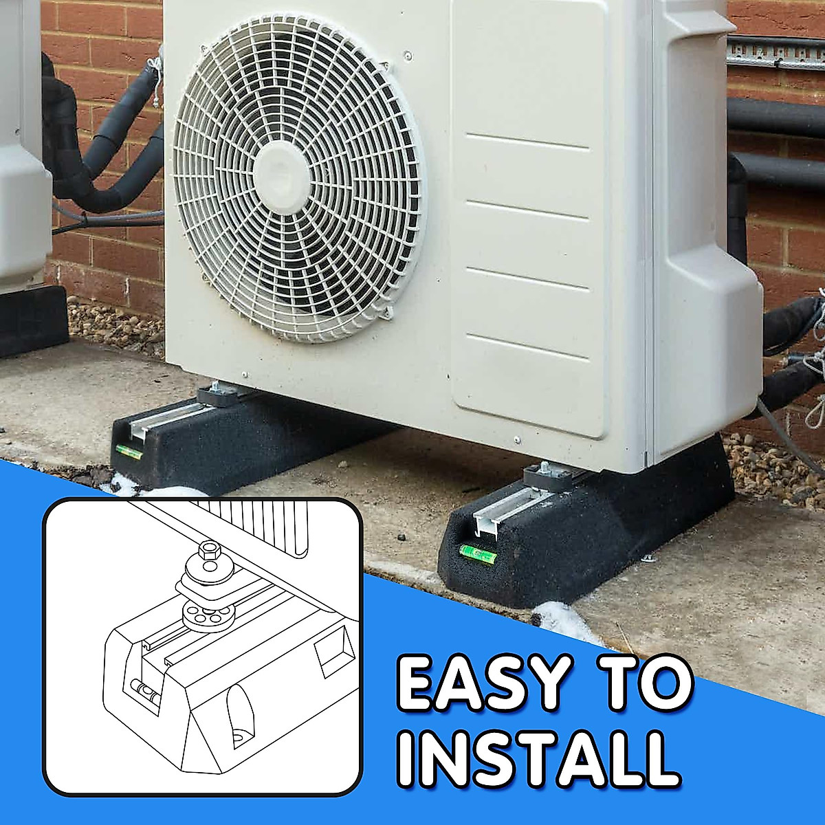 Air Jade Floor Mounting Base Kit for Ductless Mini Split Air Conditioner Condensers, Rubber Anti-Vibration Isolator Mount, Support Up to 1100 lbs, 9,000-36,000 BTU