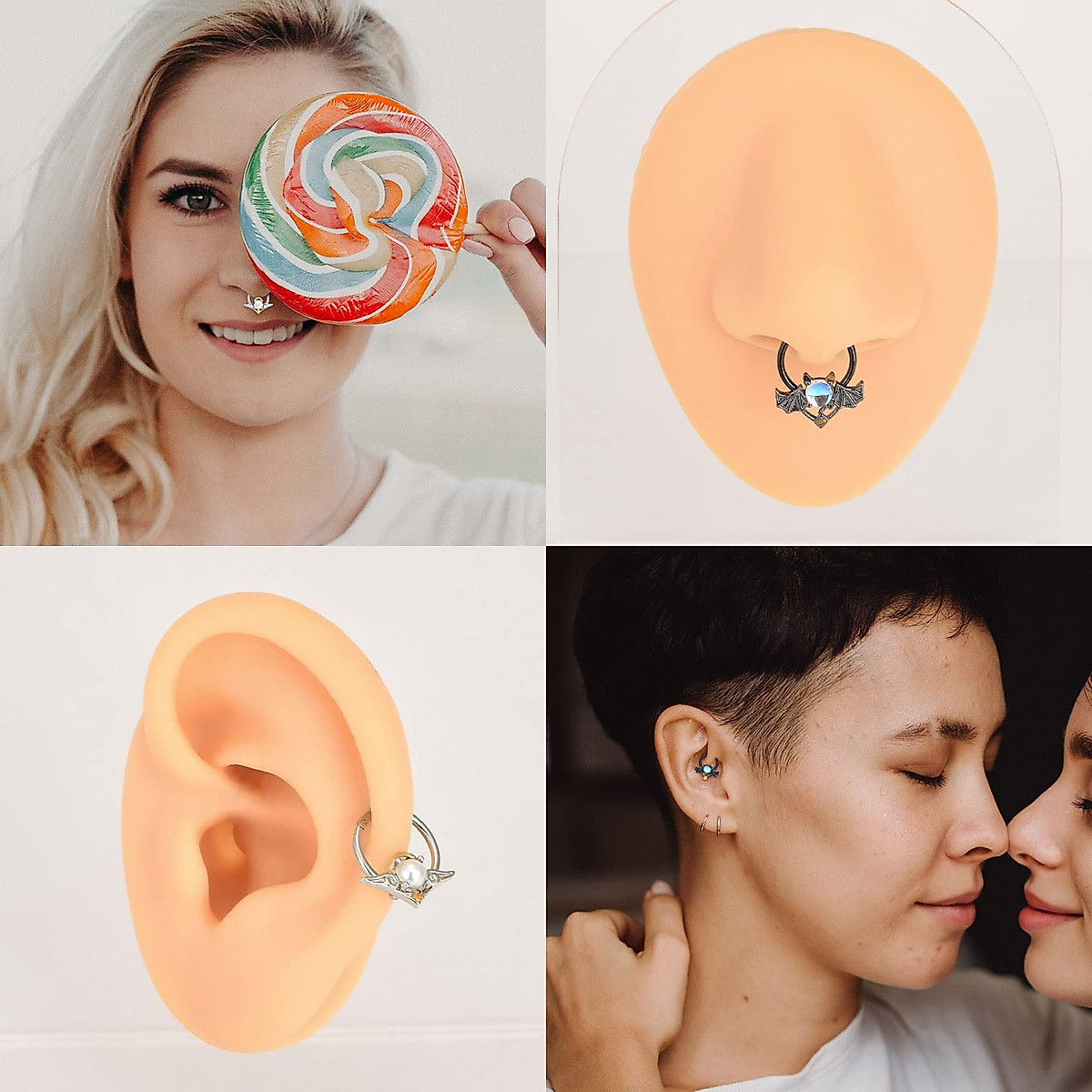 Stuppendux 2pcs 16G 1.2MM Stainless Steel Angel and Demon Piercing Septum Rings Pierced Nose Ear Cartilage Ring Couple Style Diameter 10mm