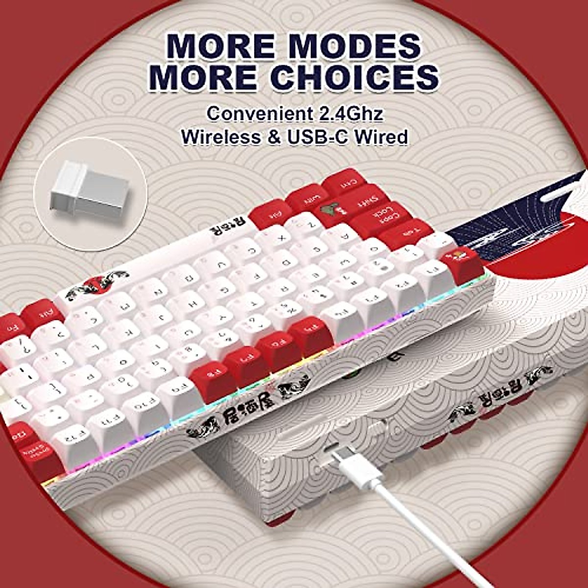 COSTOM XVX M84 Hot Swappable Wireless Mechanical Keyboard, 75% Layout TKL Gaming Keyboard, N-Key Rollover RGB Backlit Custom Keyboard for Windows Mac PC Gamers(Izakaya Theme, Gateron Red Switch)