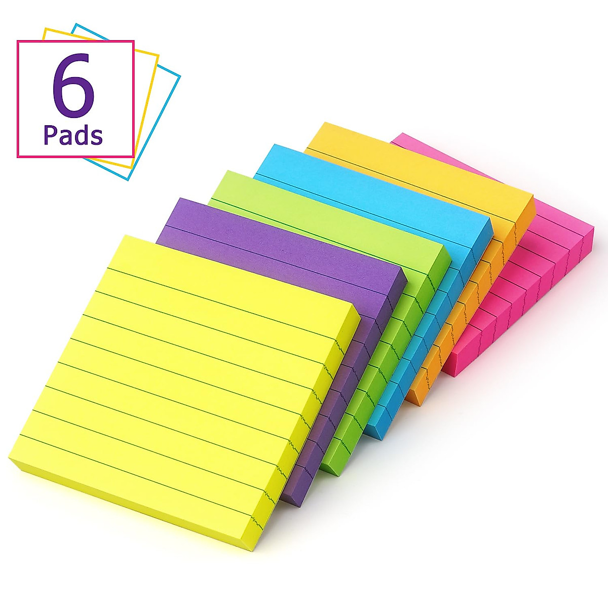 Sticky Notes with Lines Lined Sticky Notes 3x3 Bright Multi Colors 6 Pads 100 Sheet/Pad