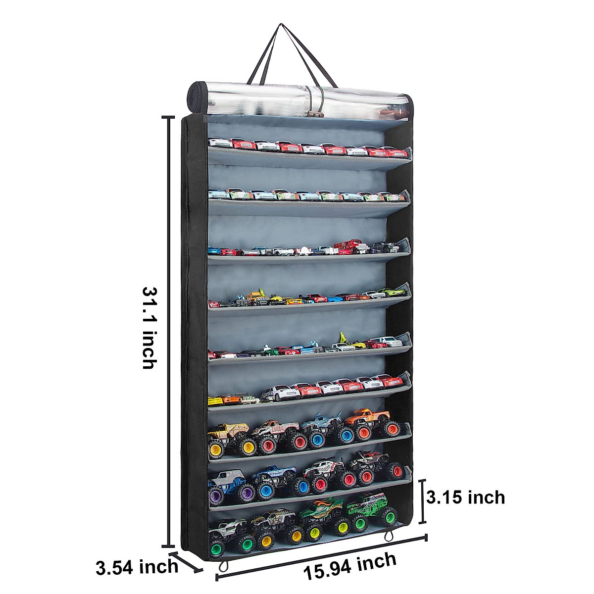 KISLANE Display Case Compatible with Toy Cars, Matchbox Cars, Monster Trucks, Dustproof Hanging Display Case for Toy Cars, Matchbox Cars, Monster Trucks (Rectangular-Black)