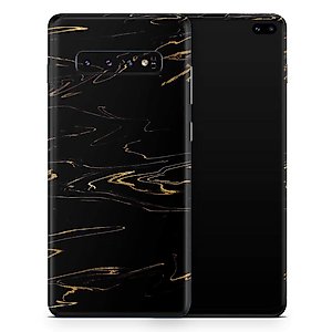 DesignSkinz Black & Gold Marble Swirl V10 Protective Vinyl Decal Wrap Skin Cover Compatible with The Samsung Galaxy S20 (Screen Trim & Back Glass Skin)