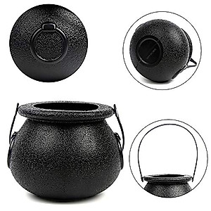 CCINEE Black Cauldron with Handle,Plastic Candy Kettle Bucket for St.Patrick's Day,Halloween Party Favor Decor,Pack of 9