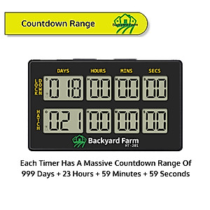 BACKYARD FARM Dual Countdown Egg Incubator Double Timer for Timing Days/Hours/Minutes/Seconds Time Two Events When Incubating & Hatching Chick Quail Bird Duck or Reptile Eggs