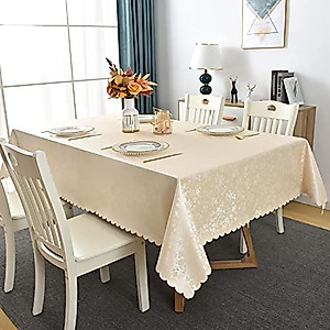 Romanstile Rectangle Vinyl Tablecloth,100% Waterproof Heavy Duty Oil Spill Proof Stain Resistant Plastic PU Table Cover with Flannel Backing for Kitchen/Dining/Parties（Rose Beige, 60 x 84