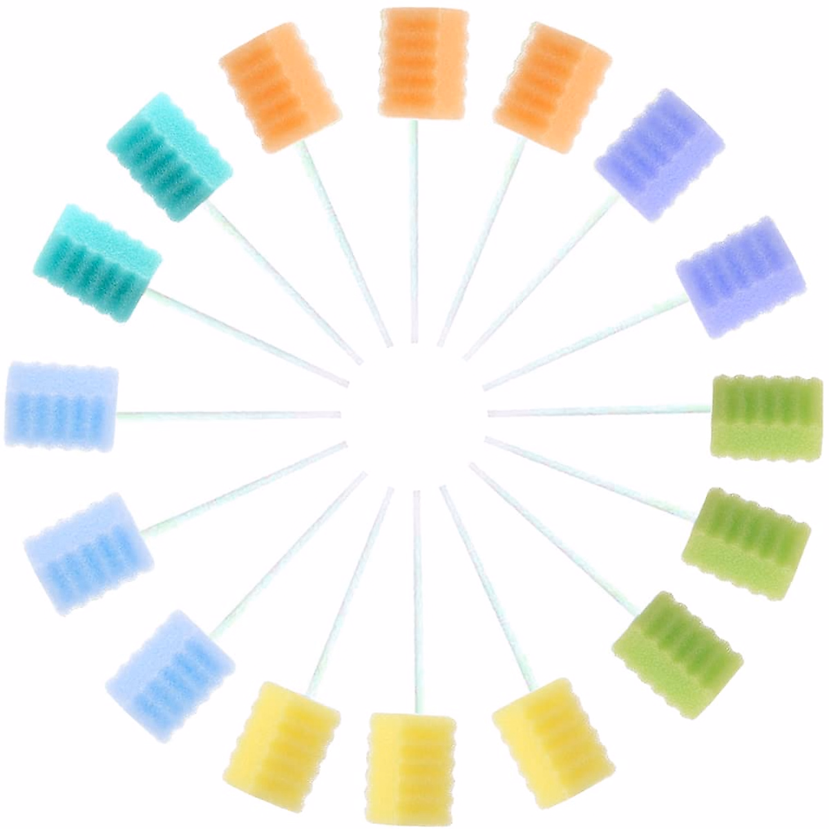KEYWAYCARE Oral Swabs Disposable 360 Pcs Each Individually Wrapped Swabsticks Toothettes Mouth Swabs Sponge Dental Care Zigzag Wave Shaped 6 Color Multi-Color Soft Foam Oral Swabs