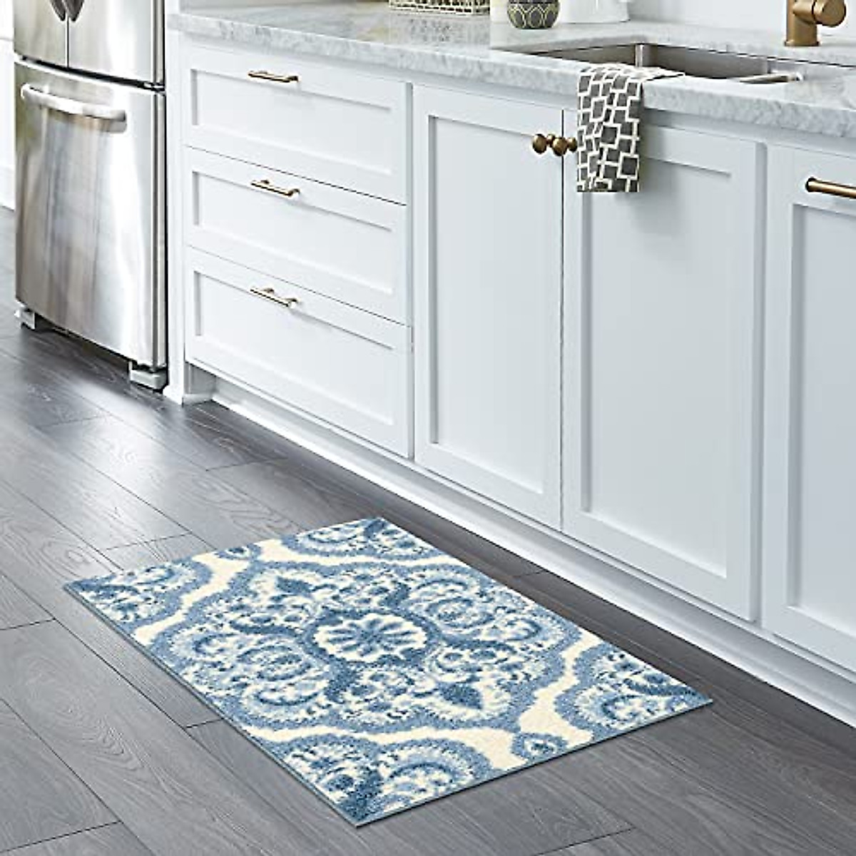 Maples Rugs Vivian Medallion Kitchen Rugs Non Skid Accent Area Carpet [Made in USA], 1'8 x 2'10, Blue