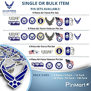 PinMart’s Officially Licensed US Air Force Wing Lapel Pins – USAF Flag, USAF Emblem, & Air Force Insignia Military Pins – Perfect Veterans Day Gifts for Men and Women with Secure Clutch Back