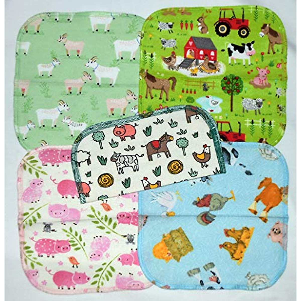 1 Ply Printed Flannel 8x8 Inches Little Wipes Set of 5 Farm AnimalsFBA
