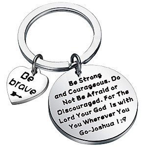 FEELMEM Joshua 1:9 Be Strong And Courageous Religious Keychian Be Brave Inspirational Keyring Scripture Jewelry Christian Gift (silver)