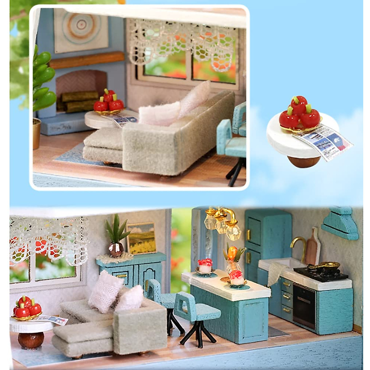 DIY Miniature Wooden Dollhouse Furniture Kit,Mini Handmade Doll House with LED,1:24 Scale Creative Woodcrafts Toys for Adult Friend Lover Birthday Gift (MoLan House)