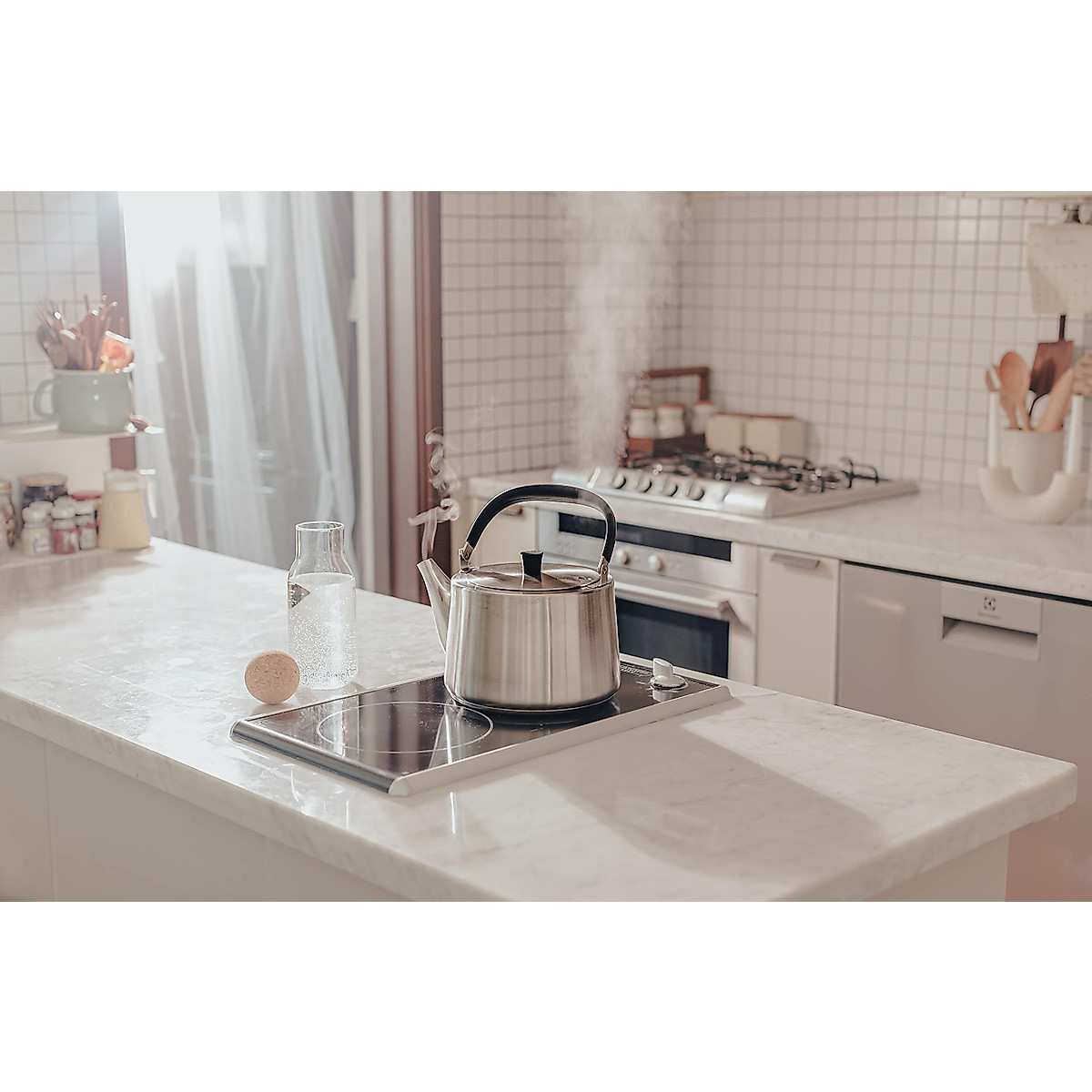 Dr.HOWS Deluxe Stainless Steel Tea Kettle Stovetop 3.5L, Tea Pot Food Grade Stainless Steel & Folding Silicon Handle, Easy to Clean Suitable for All Heat Sources