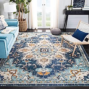 SAFAVIEH Madison Collection Area Rug - 5'3" x 7'6", Blue & Light Blue, Boho Chic Medallion Distressed Design, Non-Shedding & Easy Care, Ideal for High Traffic Areas in Living Room, Bedroom (MAD473M)