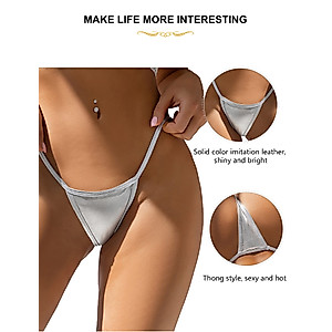 ohyeah Women’s Glossy Silver G-String Micro Thong Sexy Bikini Underwear Tangas Panties Metallic T-Back Thongs for Women Sexy Low Rise Underwear Panties 2XL