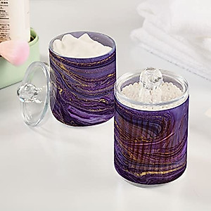 Coikll Purple Marble Qtip Holder with Lid 2PCS Apothecary Jars Storage Containers, Clear Plastic Canister for Cotton Swab,Floss Picks, Cosmetics