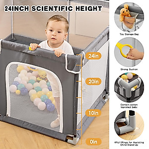 DEAR LOV Baby Playpen, 50"x50" Baby Playard, Playpen for Babies and Toddlers with Gate, Small Baby Playpen, Indoor & Outdoor Kid Activity Center with Anti-Slip Base, Sturdy Safety with Soft Mesh(Gray)