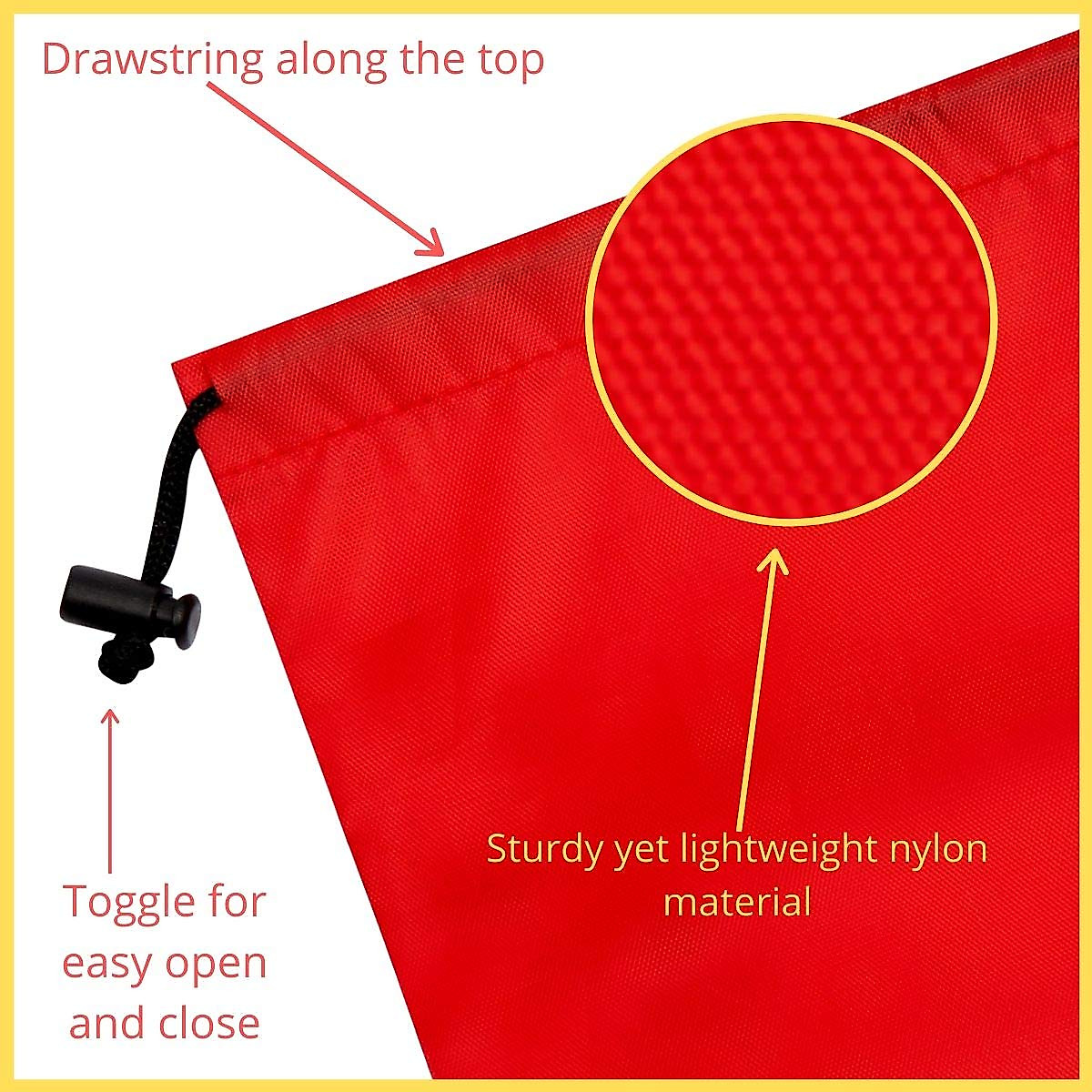 Drawstring Bag - Nylon Cinch and Ditty Stuff Pouch with Toggle (8 x 11-12 pack, Red)