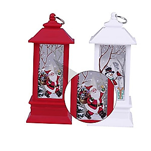 NOLITOY 2pcs Christmas Flame Lights Christmas Decorative Lantern Santa Snow Globe Lantern LED Christmas Lantern Table Top Decor Small Telephone Booth Lamp Snowball Christmas Plastic