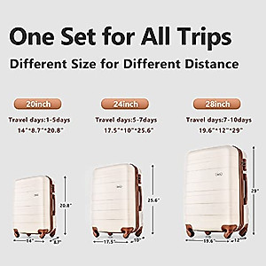 Merax 3 Piece Expandable ABS Hardshell Luggage Sets Spinner Wheel Suitcase TSA Lock Suit Case, Ivory/Brown, 20/24/28 Inch