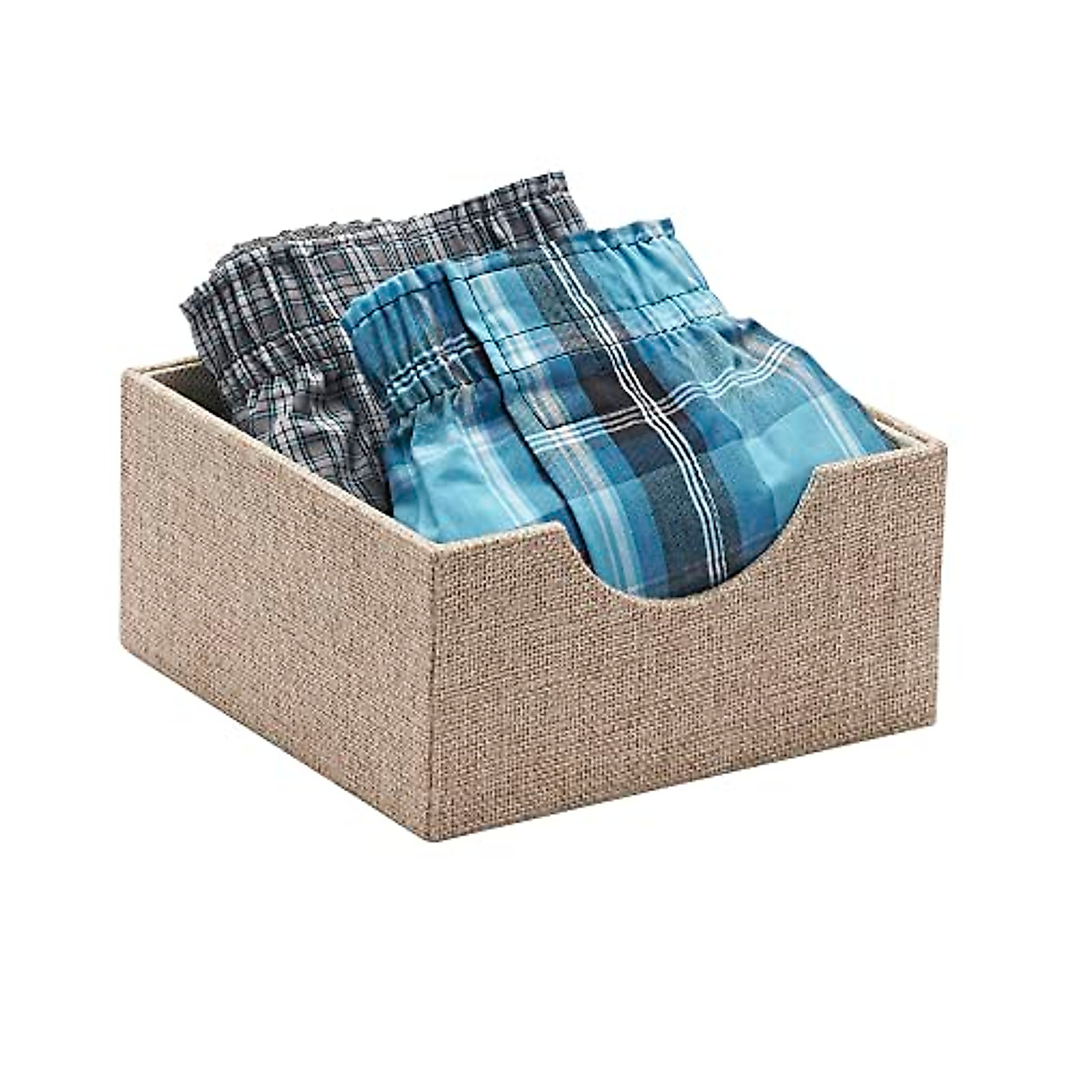 Household Essentials Double Accessory Organizer Tray, Small Square Organizer, Sleek and Stylish, Sturdy Frame with Fabric Covering, Brown