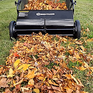 Right Hand 26-Inch Push Lawn Sweeper, Strong Rubber Wheels & Heavy Duty Durable Steel Structure Sweeps Leaf Grass & More, 7ft Mesh Collection Bag, 4 Spinning Brushes