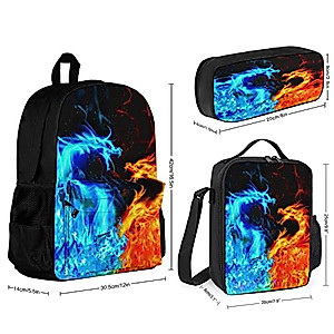 NELife Dragon Personalized Backpack Set of 3 Pieces (Pencil Case + School Bag + Lunch Bag Combination) (Dragon)