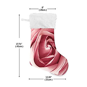 Kigai Christmas Stockings Romance Pink Rose Large Candy Stockings Stuffers Kids Cute Xmas Sock Decorations 1PC for Home Holiday Party 12" x18"