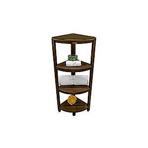 DecoTeak Corner Shower Shelf 4-Tier Oasis Teak Wood Corner Shower Bench with Storage Shelf 38" Height Snazzy Corner Shower Stool in Dark Brown Stained Finish