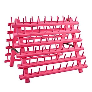NW 120-Spools Collapsible Wooden Thread Holder Sewing and Embroidery Thread Rack and Organizer Foldable Thread Rack for Sewing (Pink)