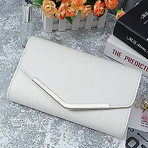 SHERCHPRY Large Mens Wallet White Clutch Evening Purse with Chain Strap for Women Ladies Wedding/Prom/Black- Tie Events Womens Wristlet Wallets