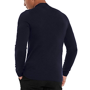 KINGBEGA Men's Regular Fit Basic Lightweight Long Sleeve Pullover Shirt Mock Turtleneck, Navy Blue1, Medium
