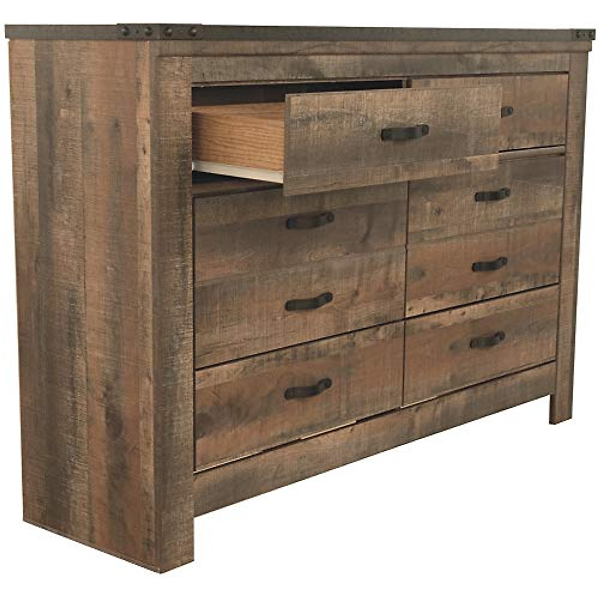 Signature Design by Ashley Trinell Rustic Youth 6 Drawer Children's Dresser with Nailhead Trim, Warm Brown