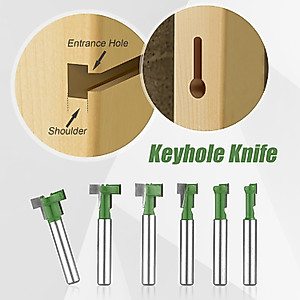 6pcs Keyhole Router Bits Set, 1/4in Shank T Slot Cutter Set Router Bits Woodworking T Track Slot Cutter for 1/4 & 5/16 & 3/8 & 9/16 & 1/2 & 5/8 inch Blade Diameter