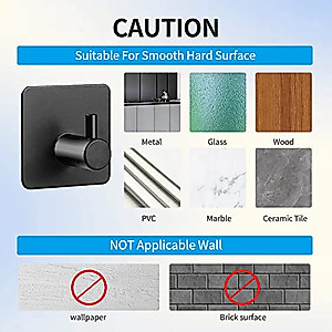 Matte Black Hook for Hanging , Heavy Duty Towel Hanger Coat or Clothes Hooks , 4 Pack Stainless Steel Adhesive Wall Hooks for Bathroom, Bedroom or Hotel