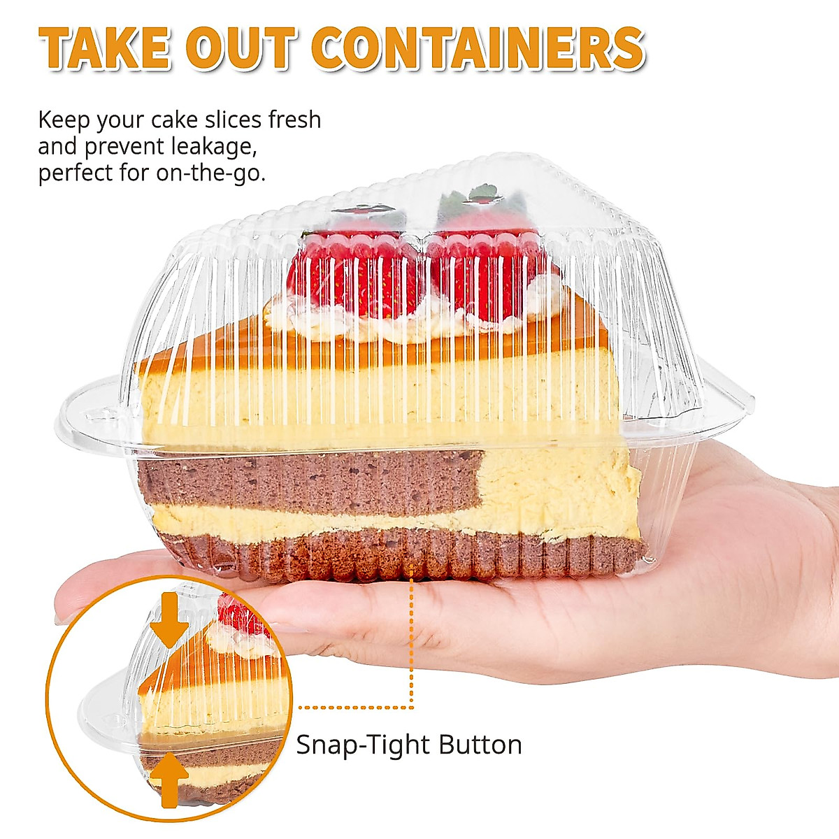 Zezzxu 100 Pack Cake Slice Containers with Hinged Lids, Clear Plastic Cheesecake Carriers Disposable Triangle Slice Boxes for 6”-8” Diameter Cake or Pie Slices, Sandwiches, Desserts