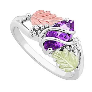 Marquise Amethyst Double Wrap Ring, Sterling Silver, 12k Green and Rose Black Hills Gold Size 5