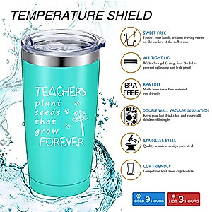 Teachers Plant Seeds That Grow Forever, Thank You Teacher Appreciation for Women Men, Double Wall Stainless Steel Wine Tumbler Cup with Box, Thanksgiving (Mint)