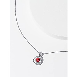 Amazon Essentials Platinum Over Sterling Silver Created Ruby and 1/10th Carat Total Weight Lab Grown Diamond Delicate Knot Necklace, 18 Inch Box Chain 2 Inch Extender (previously Amazon Collection)