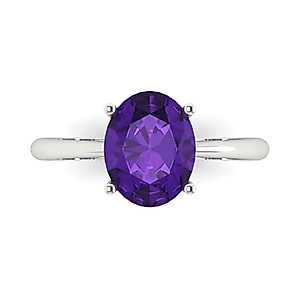 Clara Pucci 2.5ct Oval Cut Solitaire Natural Purple Amethyst Engagement Wedding Bridal Promise Anniversary Ring 18K White Gold Size 3.75