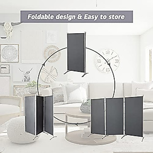 Maxhonor 3 Panels Room Divider 6 FT Tall Weave Material Room Divider, Double Hinged Folding Privacy Screens, Freestanding Room Dividers, Grey